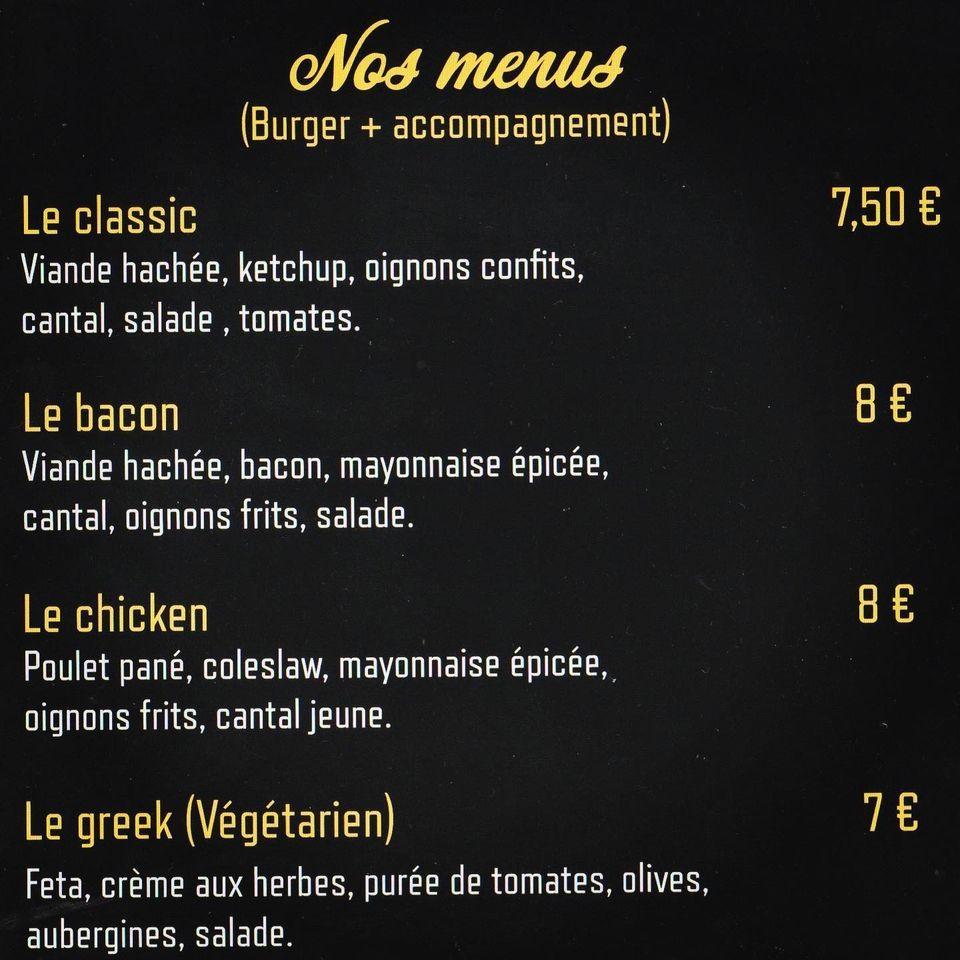 Menu at CAB la caravane à burgers restaurant, Mayrinhac-Lentour