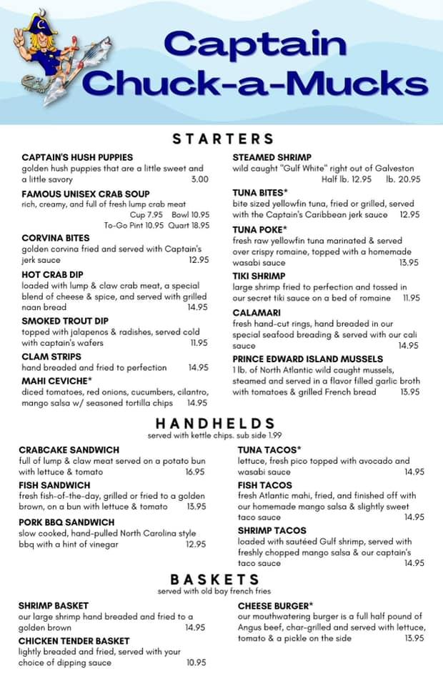 Menu at Captain Chuck-A-Muck's restaurant, Rescue, Marina Rd SUITE 100