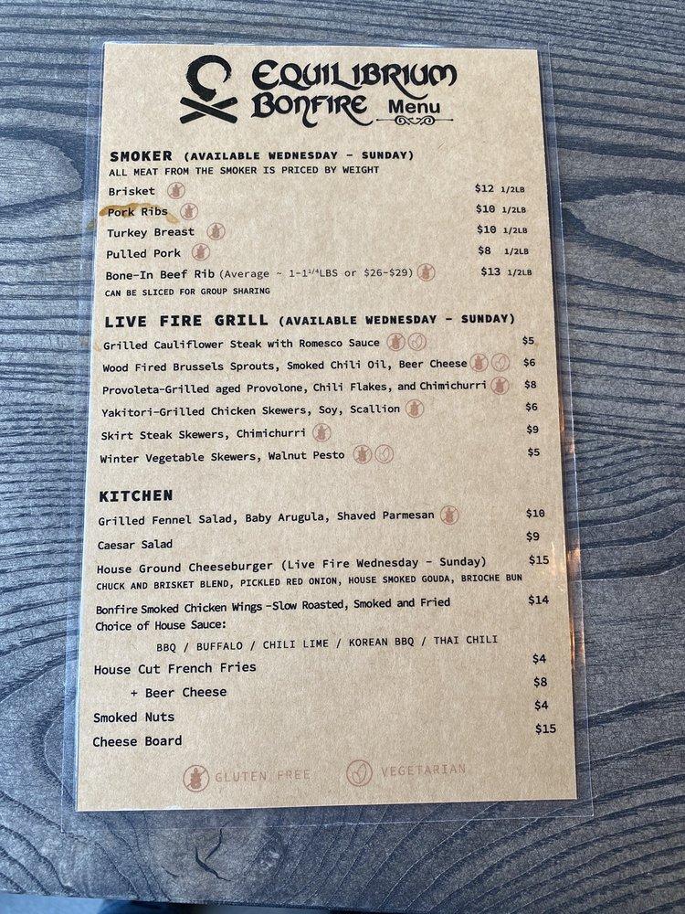 Menu at Equilibrium Brewery- Taproom and Bonfire Restaurant, Middletown ...