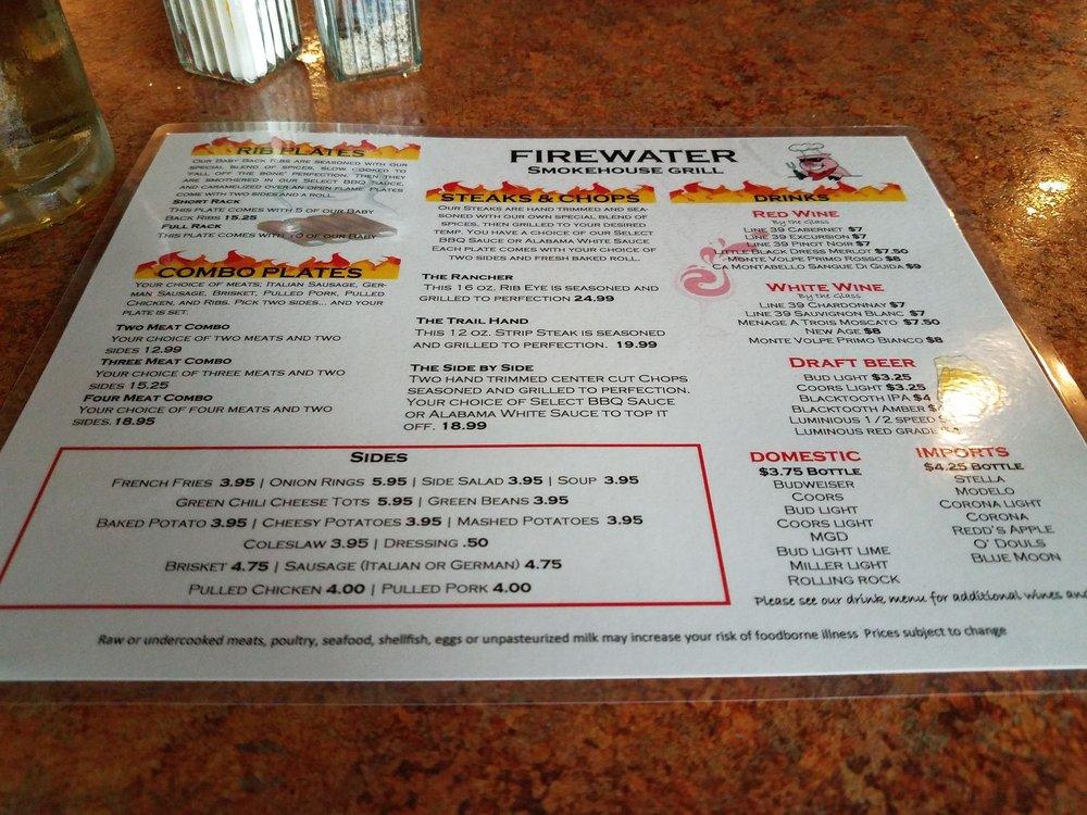 Menu at Firewater Smokehouse Grill BBQ, Sheridan