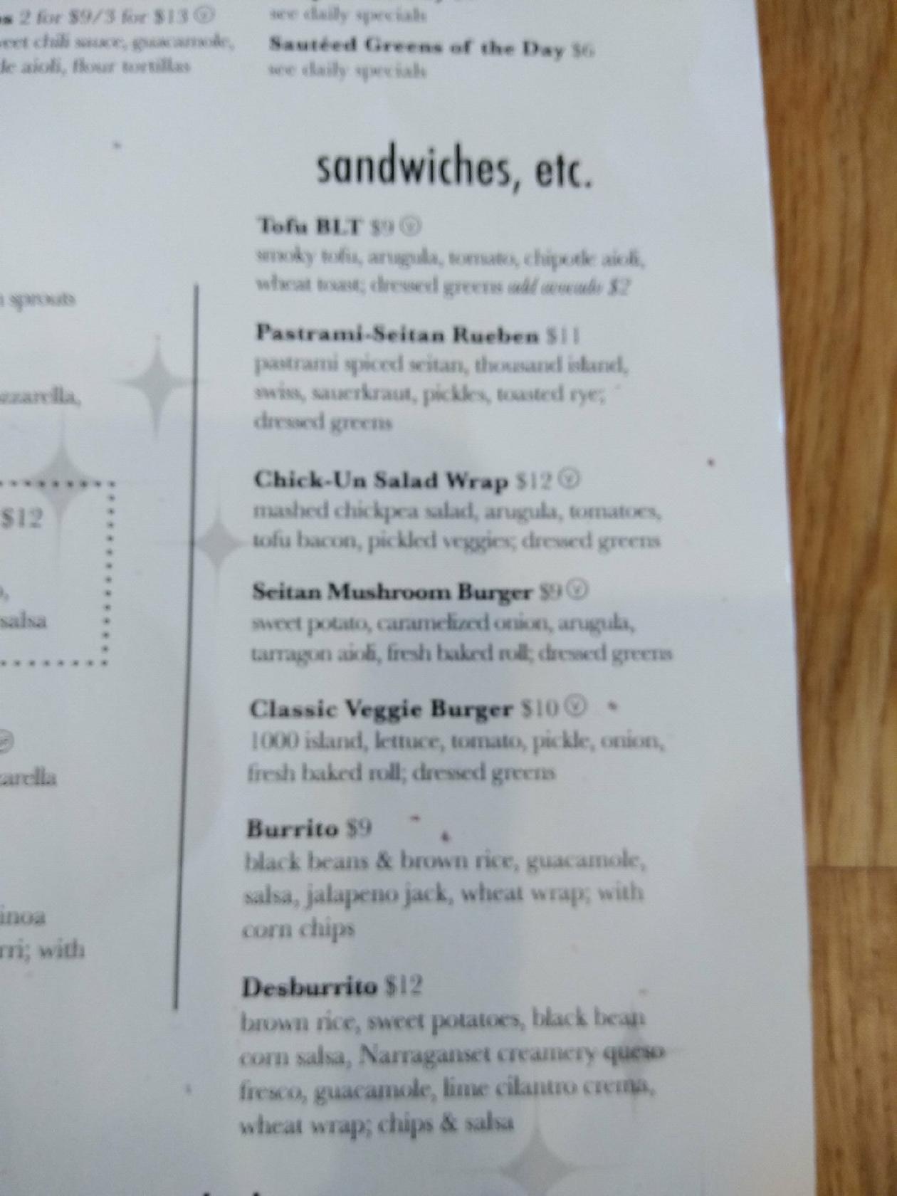 Menu at Garden Grille restaurant, Pawtucket, 727 East Ave