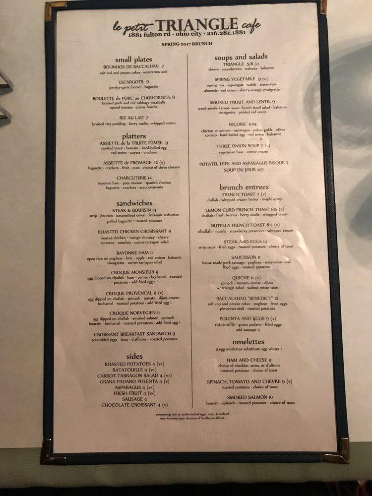 Menu at Le Petit Triangle Cafe, Cleveland