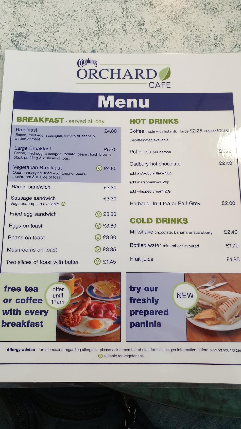 Menu at Orchard Café cafe, Middlesbrough, Unit 13