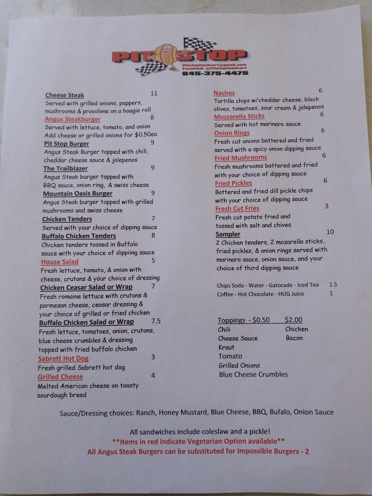 Carta de Pit Stop Food Cart, Palenville