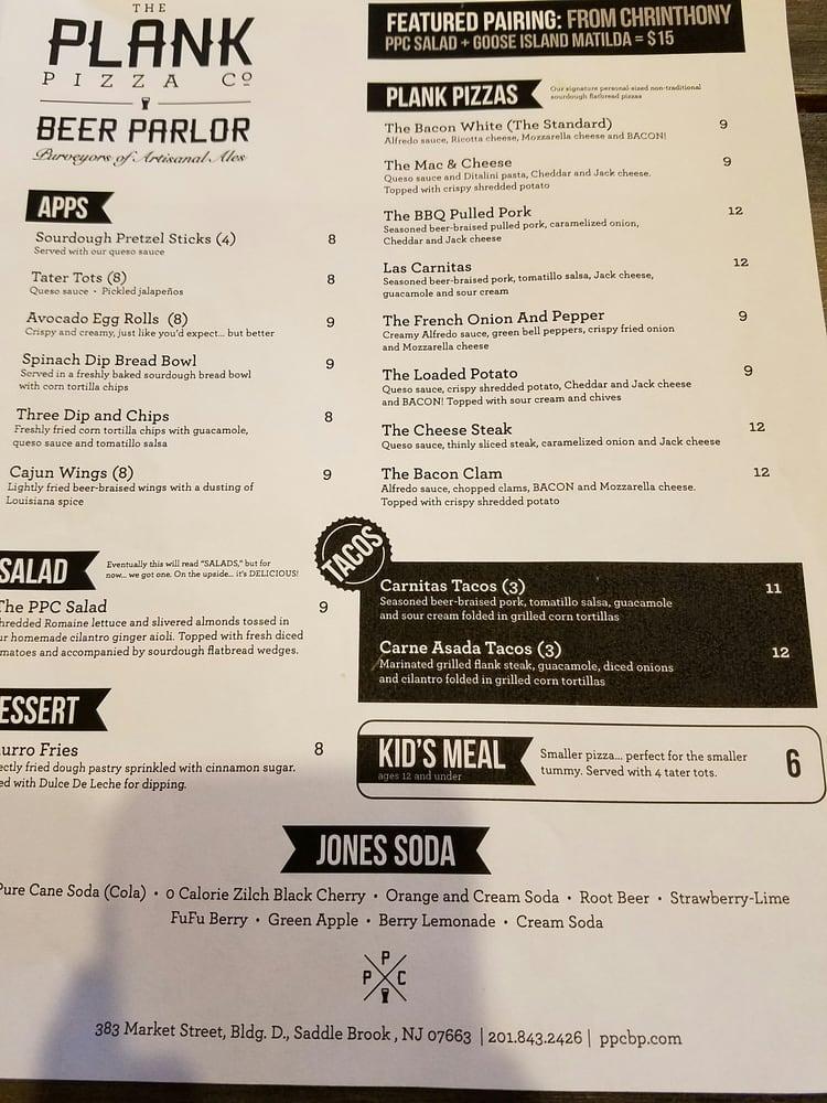 Menu at The Plank Pizza Co Beer Parlor pizzeria, Saddle Brook