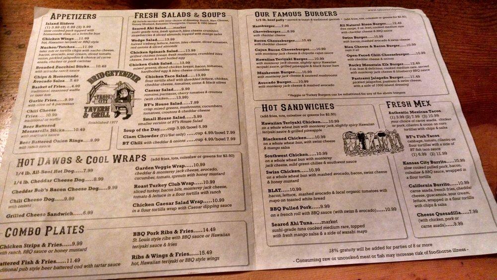Menu at Bridgetender Tavern and Grill pub & bar, Tahoe City