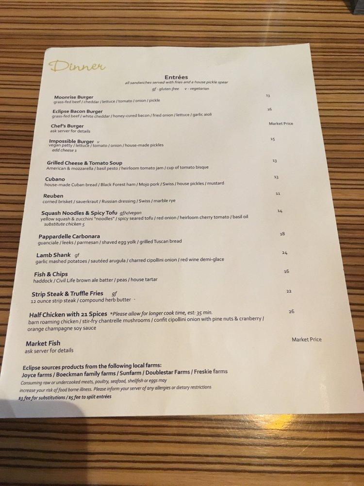 Menu at Eclipse Restaurant, St. Louis
