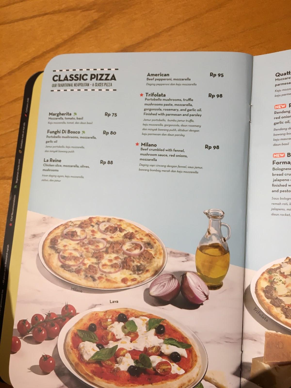 Menu at Pizza Marzano restaurant, Jakarta, PIK Avenue 1st Floor