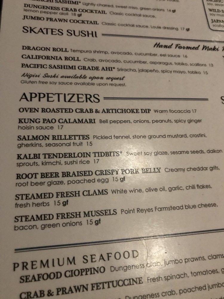 Menu at Skates On The Bay restaurant, Berkeley