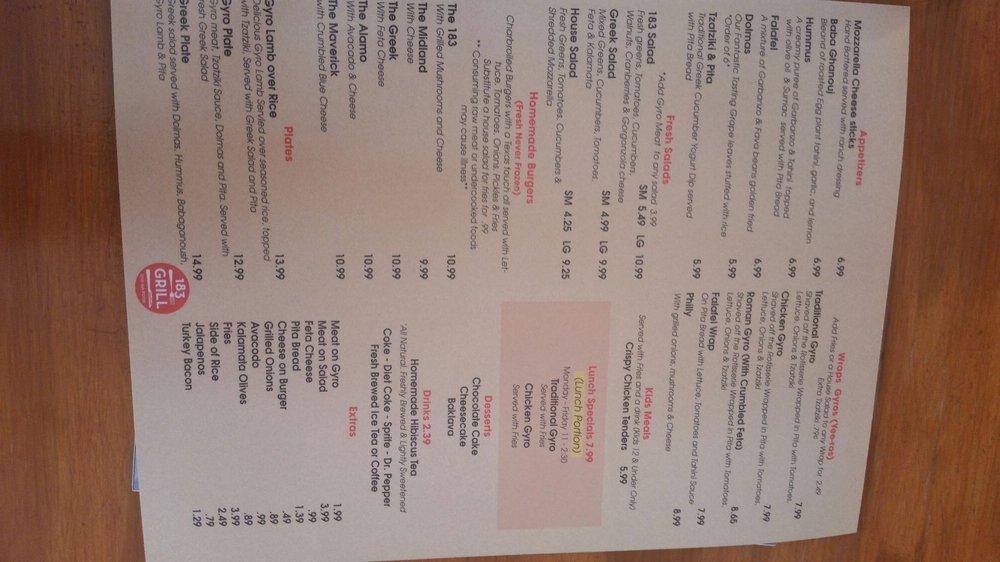 Menu at 183 Grill Austin restaurant, Austin, US-183 Hwy