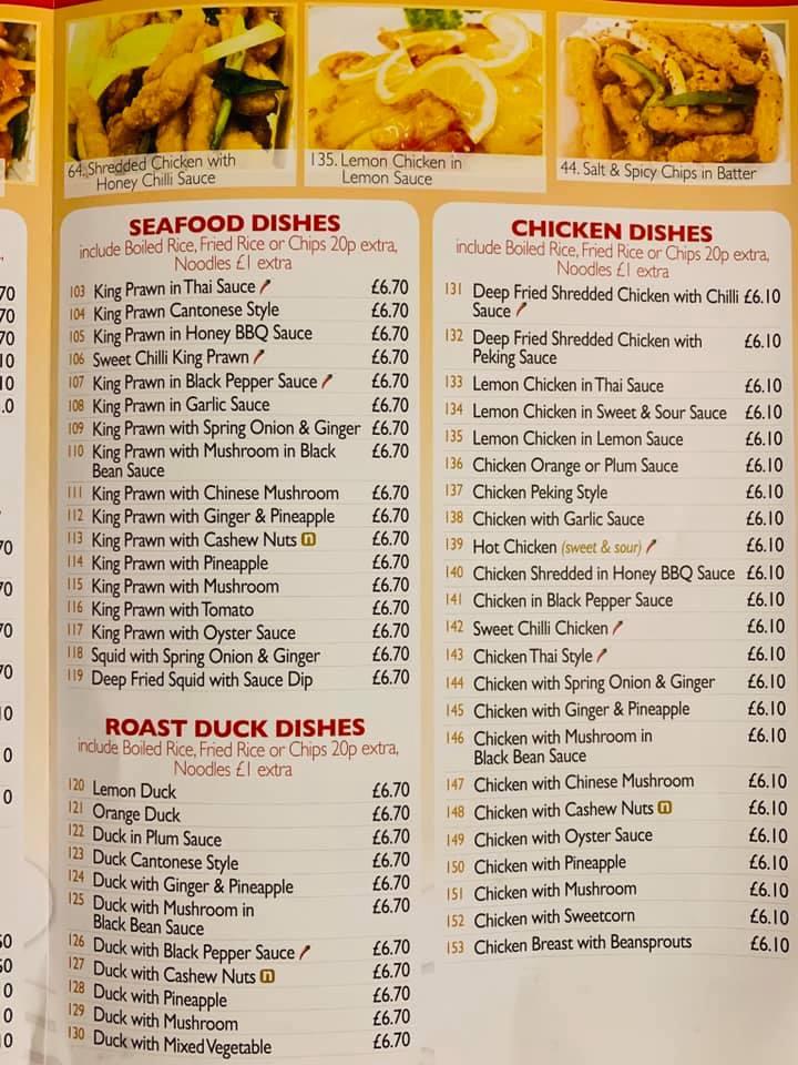 Menu at Fei Wong restaurant, Greenock