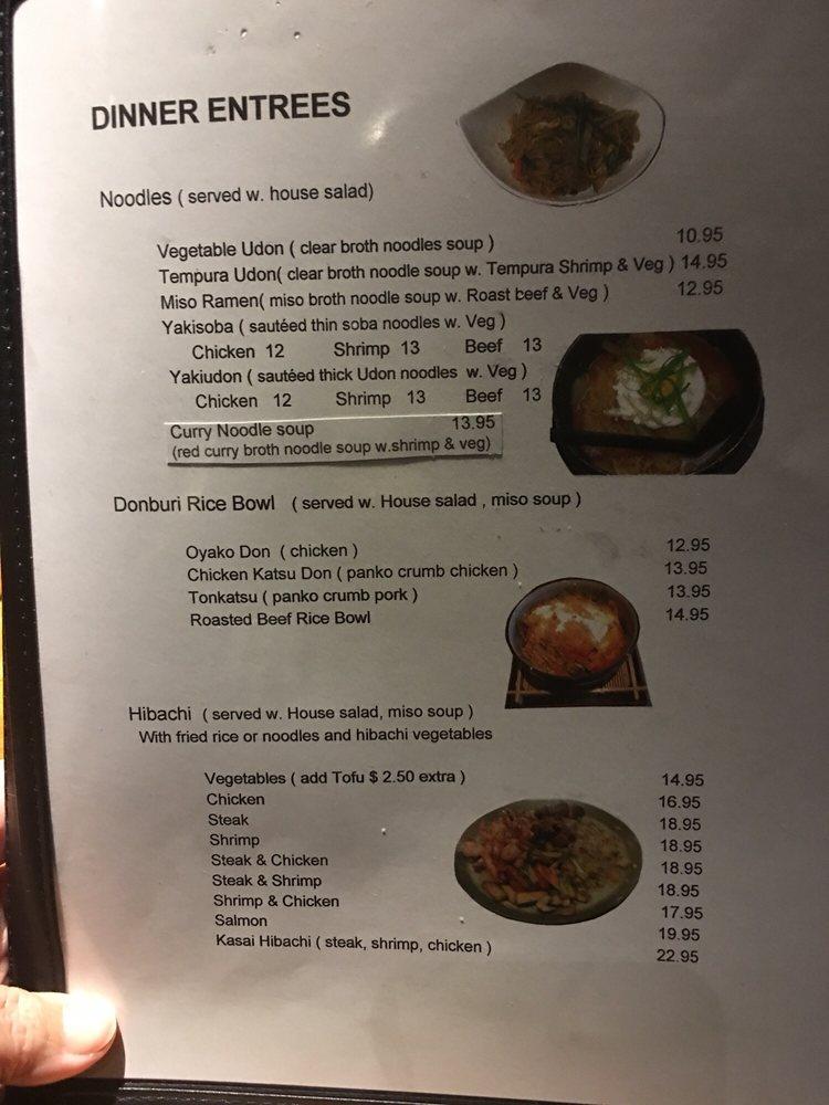 Menu at Kasai Japanese Restaurant, Green