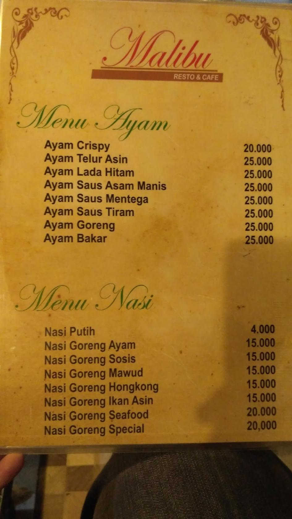 Menu at Malibu Resto & Cafe, Wonosobo
