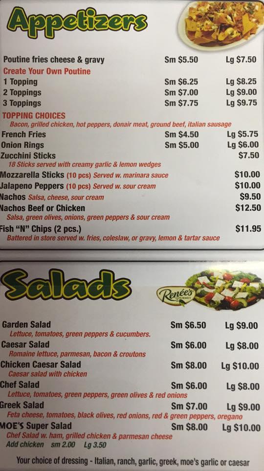Menu at Moe's Famous Pizza pizzeria, Ottawa
