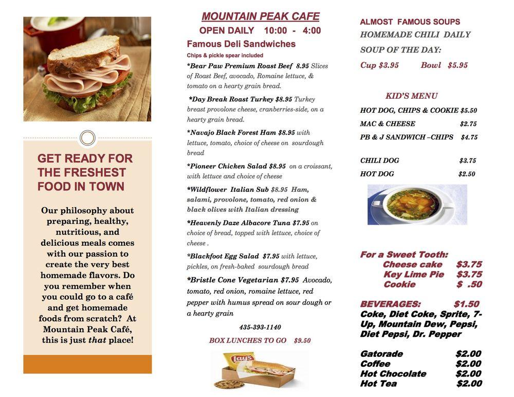 Menu at Mountain Peak Coffee cafe, Brian Head