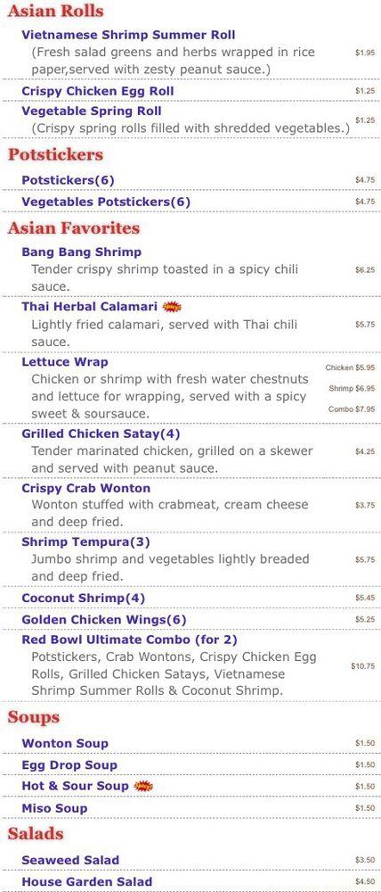 Menu at Red Bowl restaurant, Matthews, Fincher Farm Rd #600