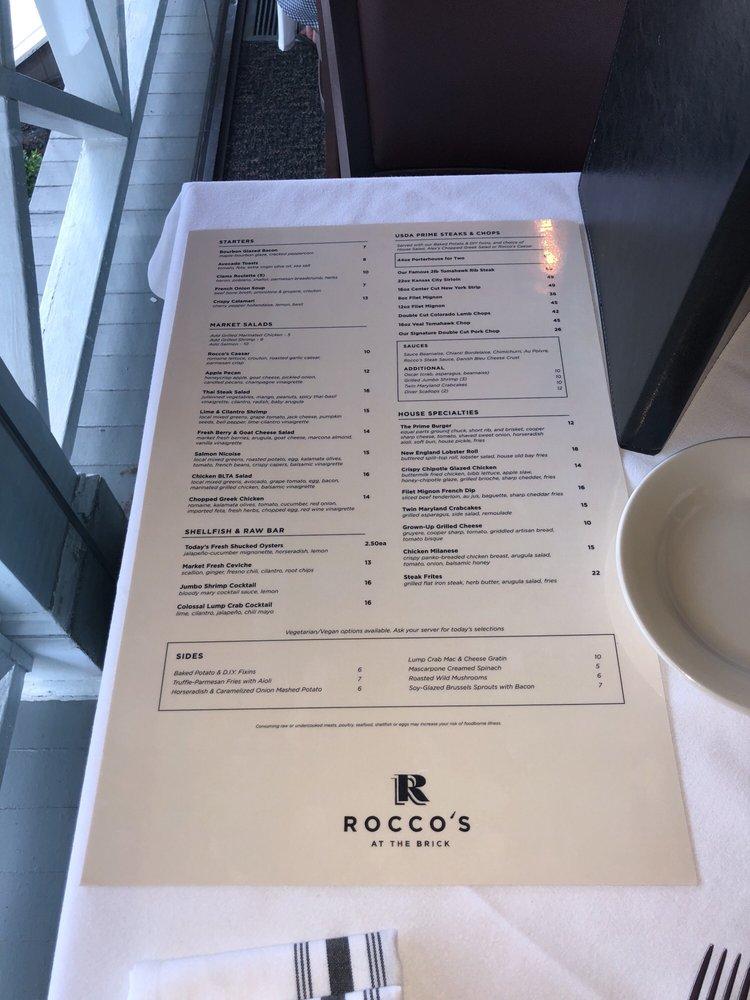Menu at Rocco's at The Brick steakhouse, Newtown