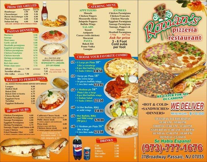 Menu at "Roman´s" Pizzeria Restaurant, Passaic