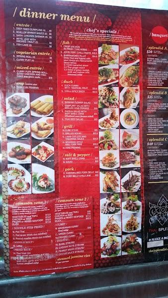 Menu at Thai Splendid restaurant, Rouse Hill