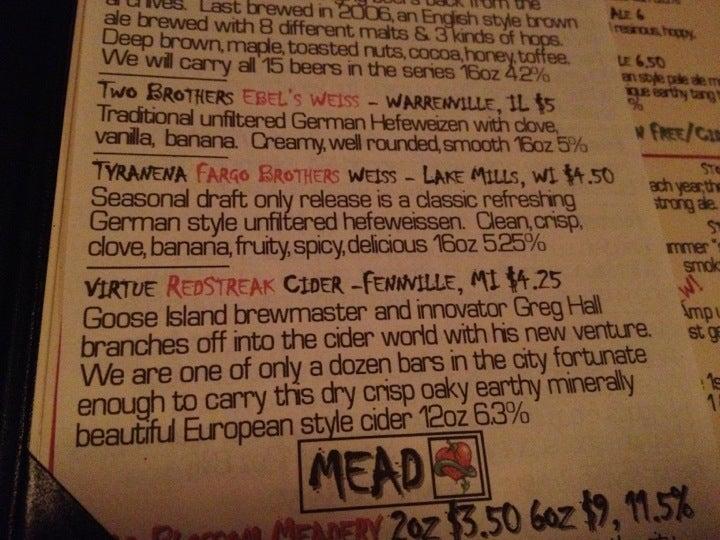 Menu at The Bad Apple pub & bar, Chicago