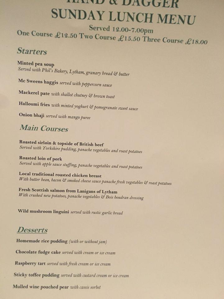 Menu at The Hand & Dagger Inn pub & bar, Clifton