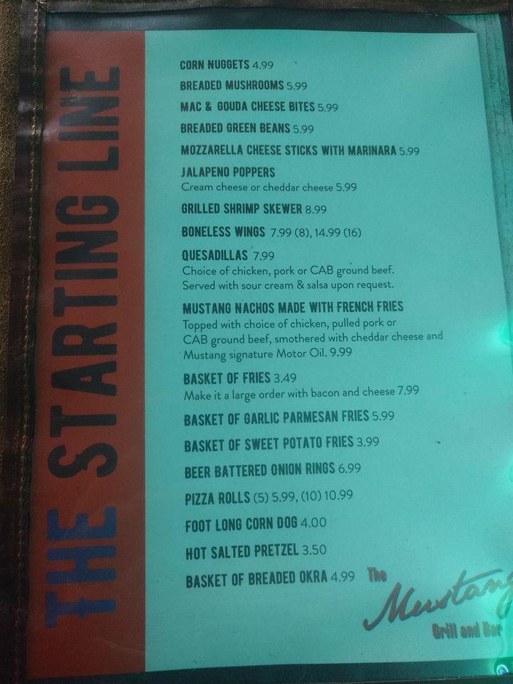 Menu at The Mustang Grill and Bar, Archer