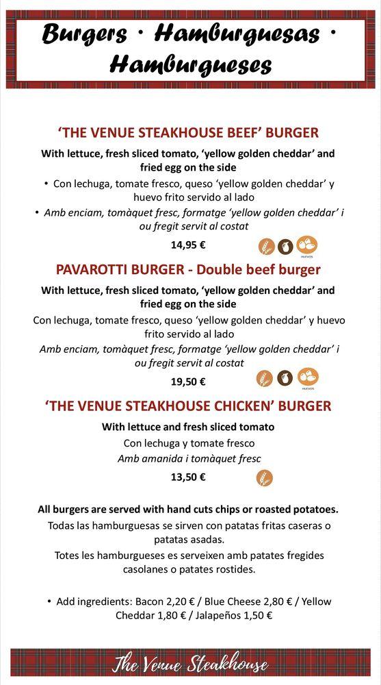 Menu at The Venue Steakhouse, Barcelona, Carrer del Rosselló
