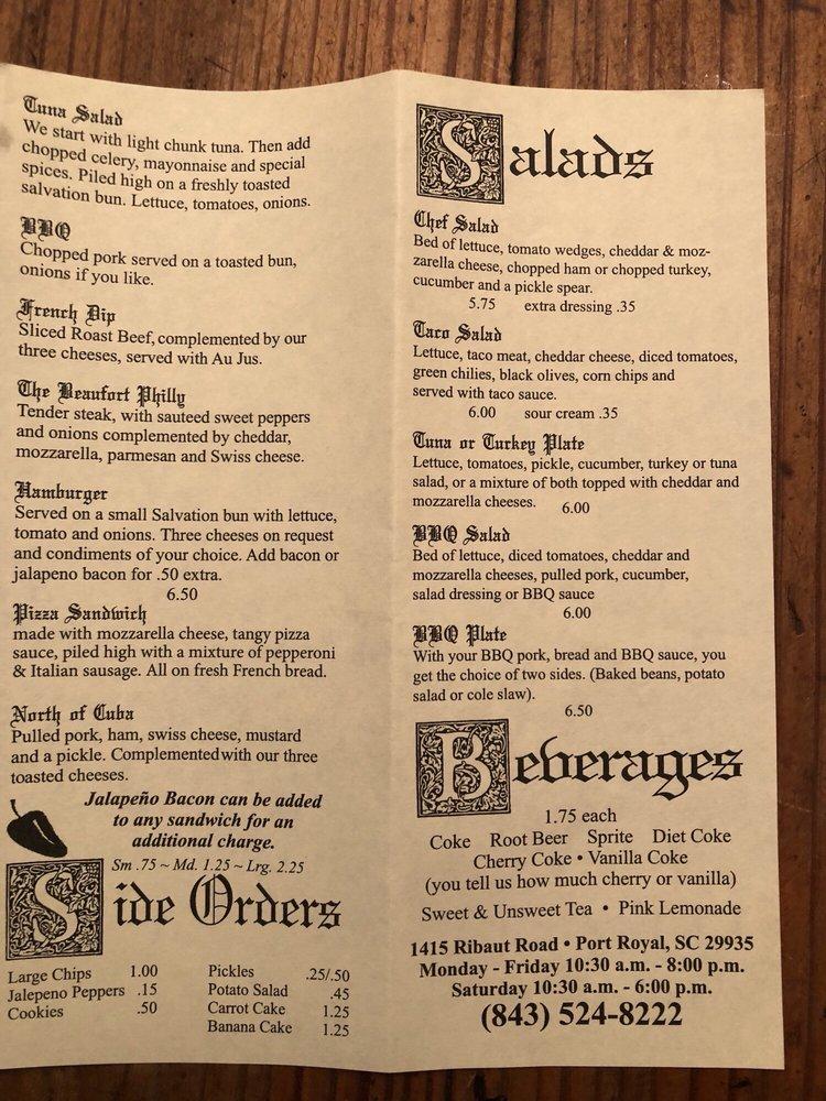 Menu at Alvin Ord's Sandwich Shop restaurant, Port Royal