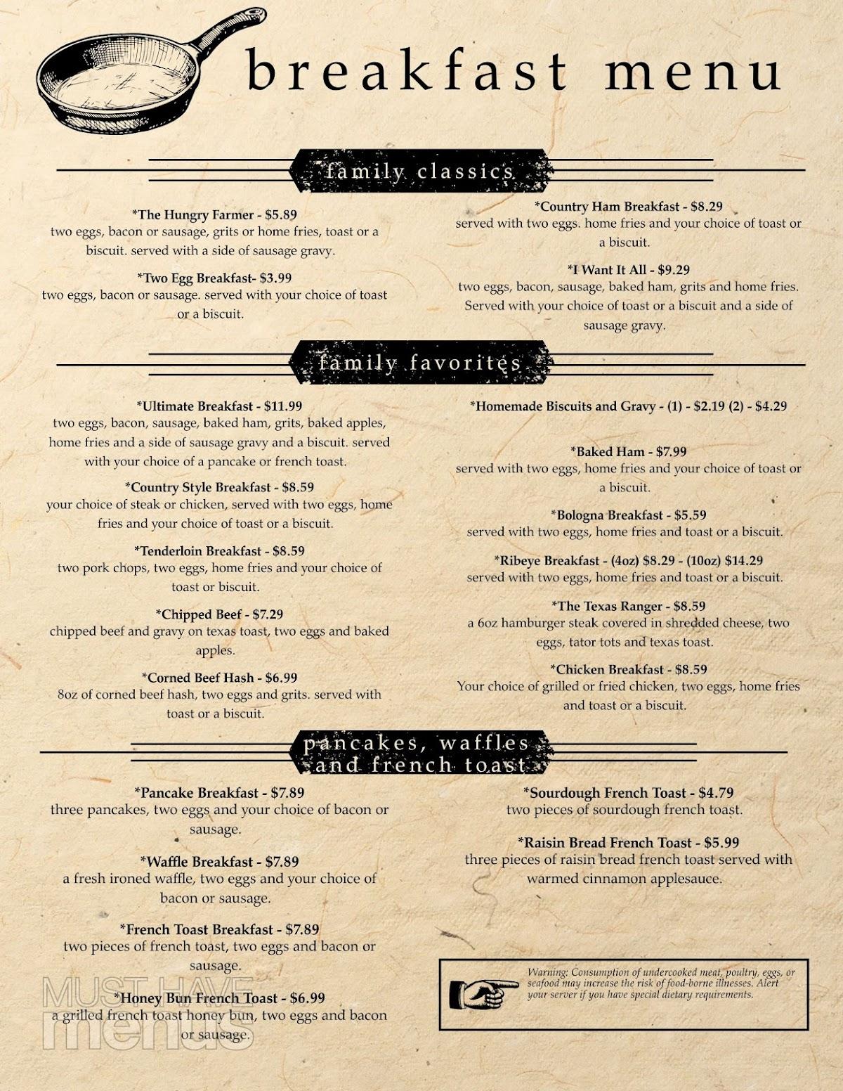 Menu at Friends and Family Restaurant, Pearisburg