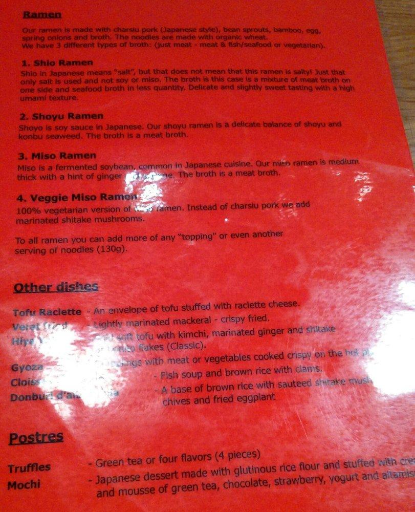 Menu at Grasshopper Ramen Bar, Barcelona