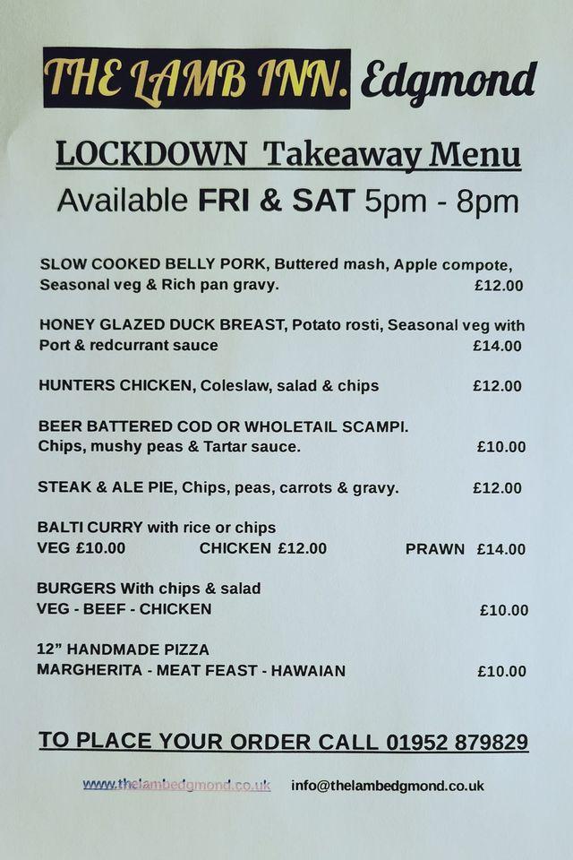 Menu at Lamb Inn pub & bar, Newport, 29 Shrewsbury Rd