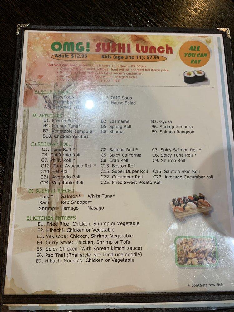Menu at OMG Sushi restaurant, Newport News