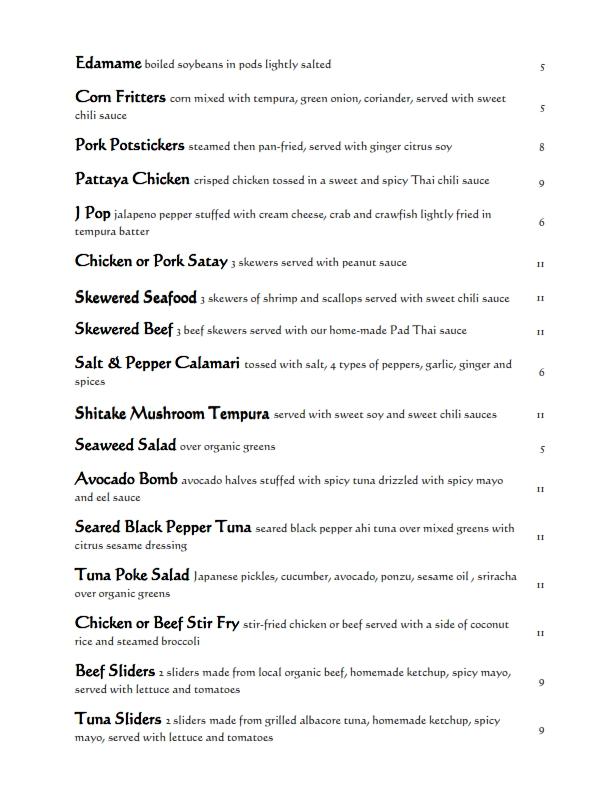 Menu at Taroko Asian Tapas Bar, Grants Pass
