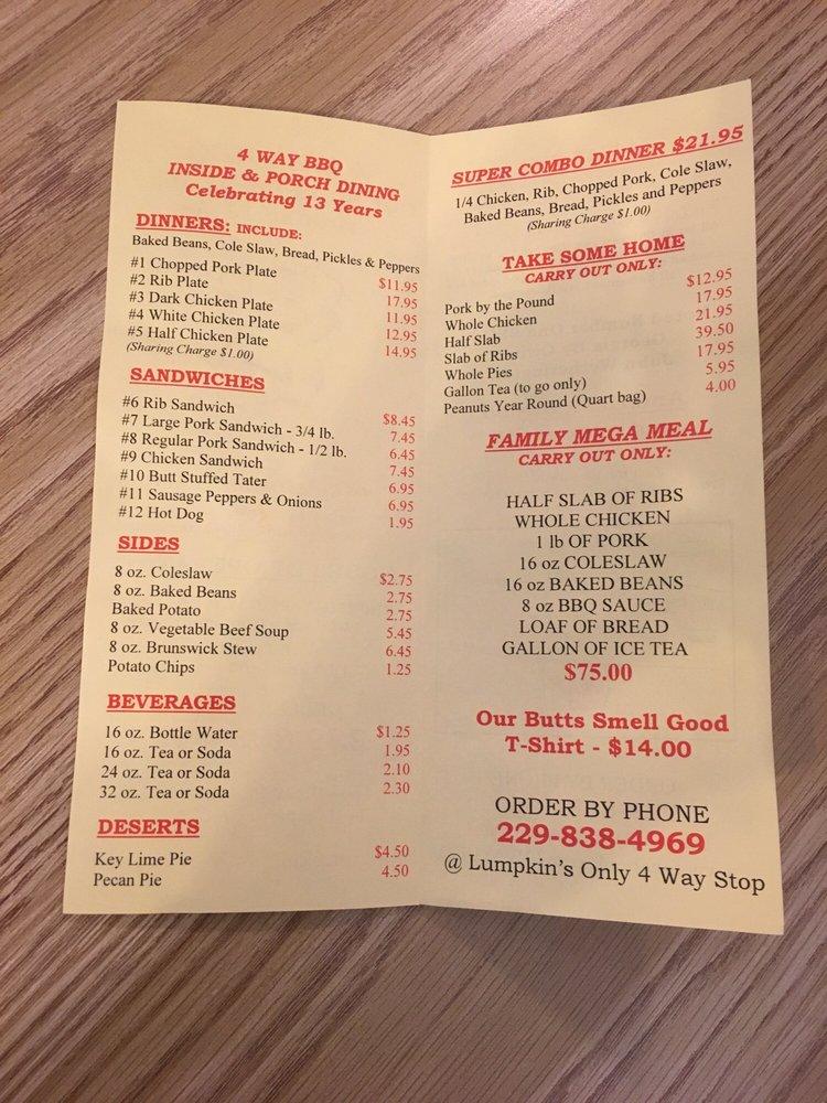 Menu at 4 Way BBQ, Lumpkin