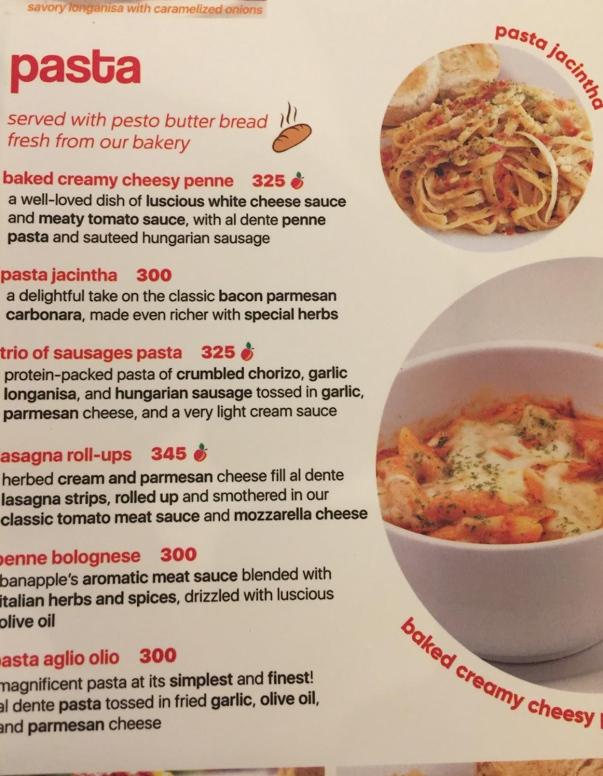 Menu at Banapple Pies and Cheesecake restaurant, Mandaluyong
