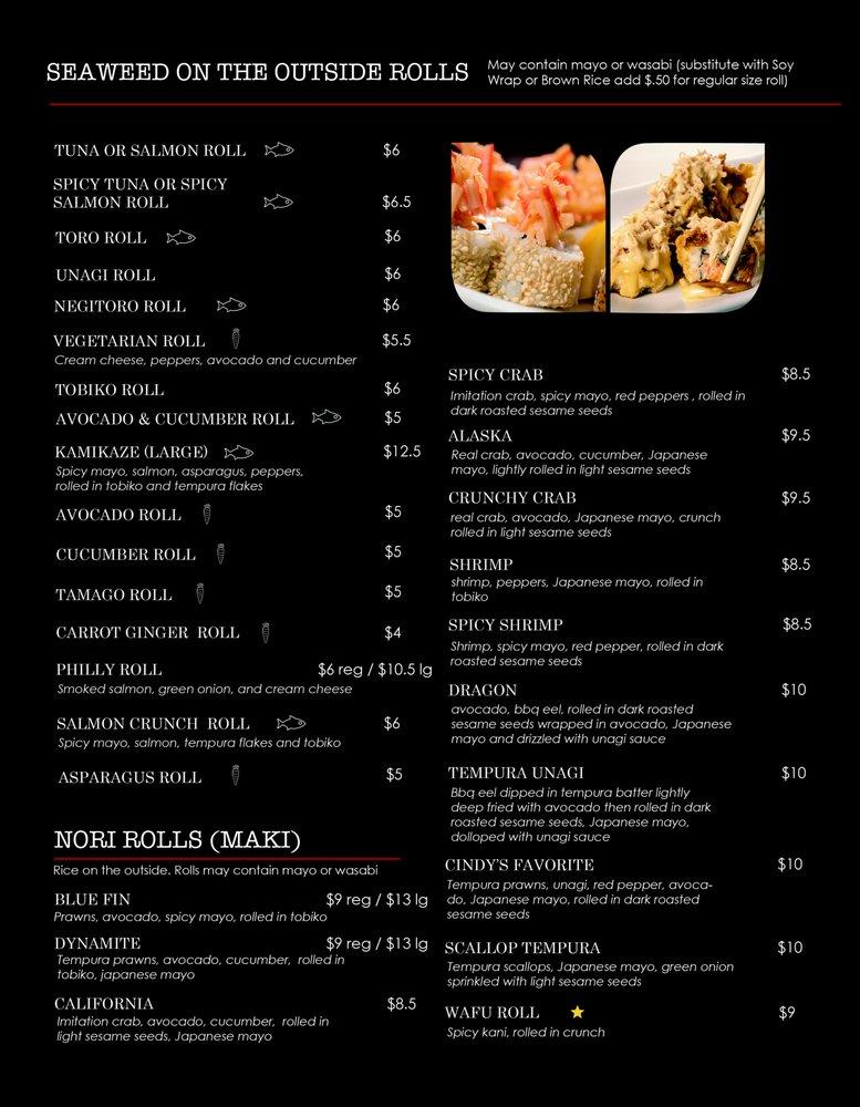 Menu at Blue Water Sushi restaurant, Smithers