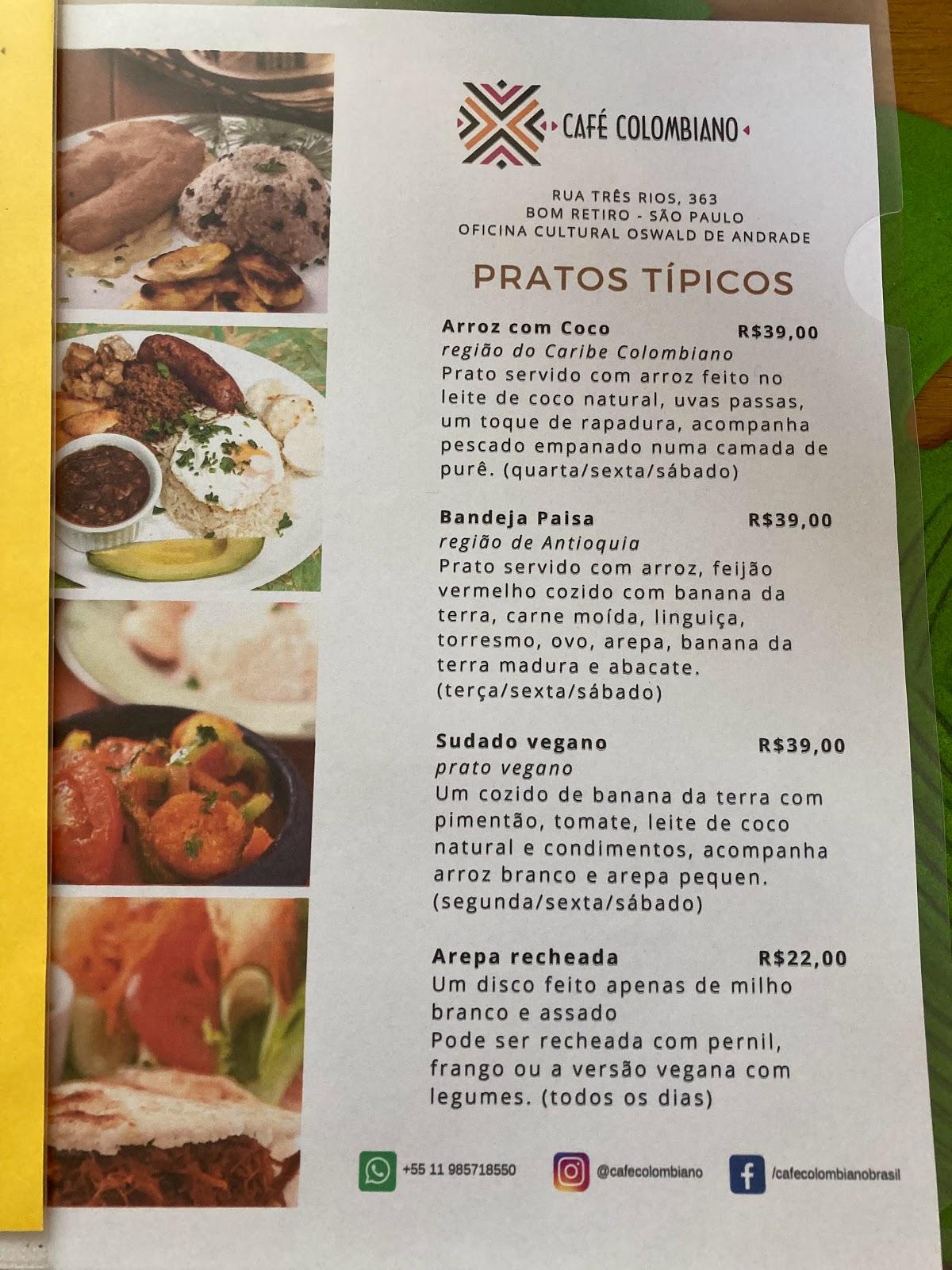 Menu em Café Colombiano, São Paulo, 000