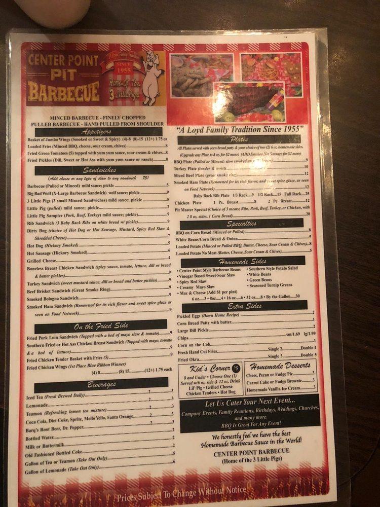 Menu at Center Point Barbecue, Hendersonville, W Main St