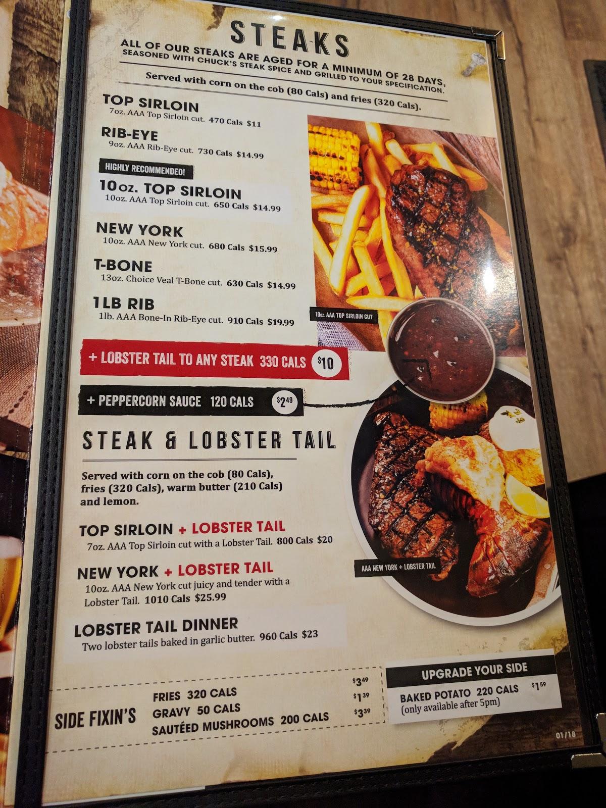Menu at Chuck's Roadhouse Bar & Grill, Mississauga, 1151 Dundas St W