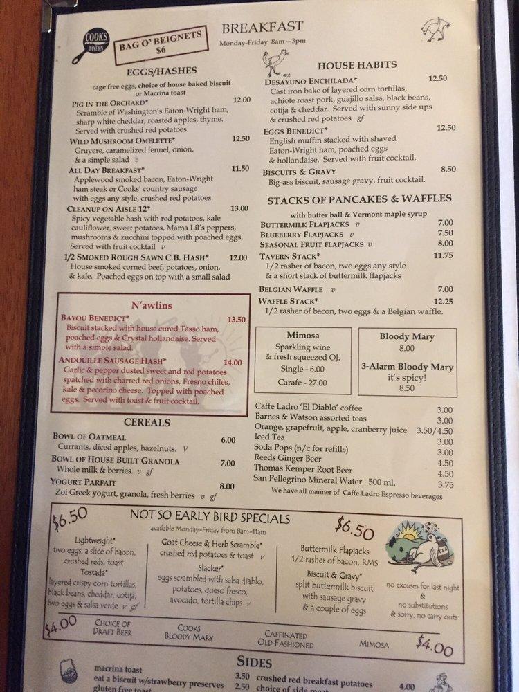 Menu at Cooks Tavern pub & bar, Tacoma
