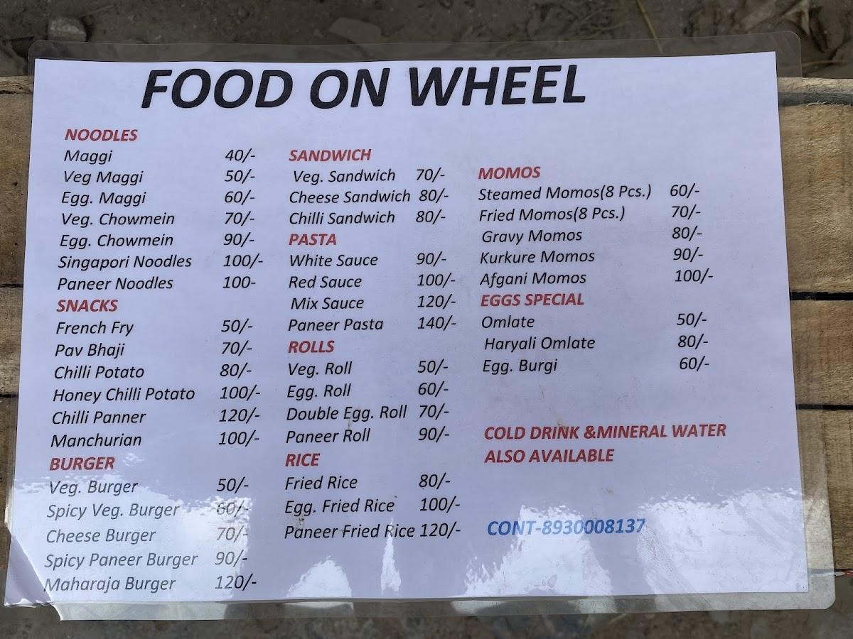 Menu at Food on wheel, Gurugram