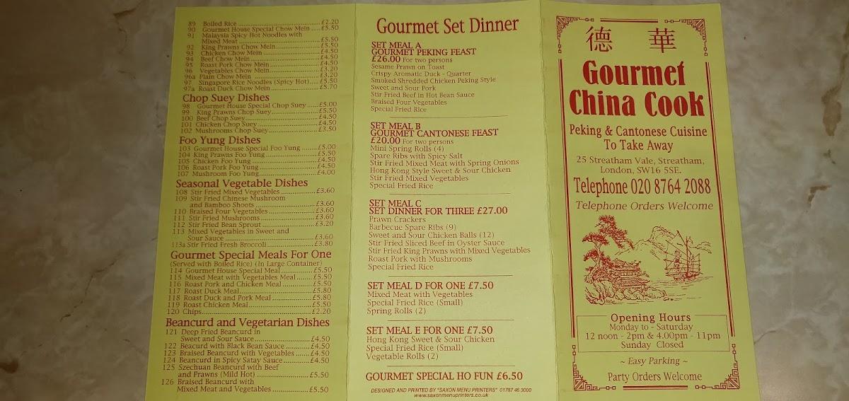 Menu at Gourmet China Cook fast food, London