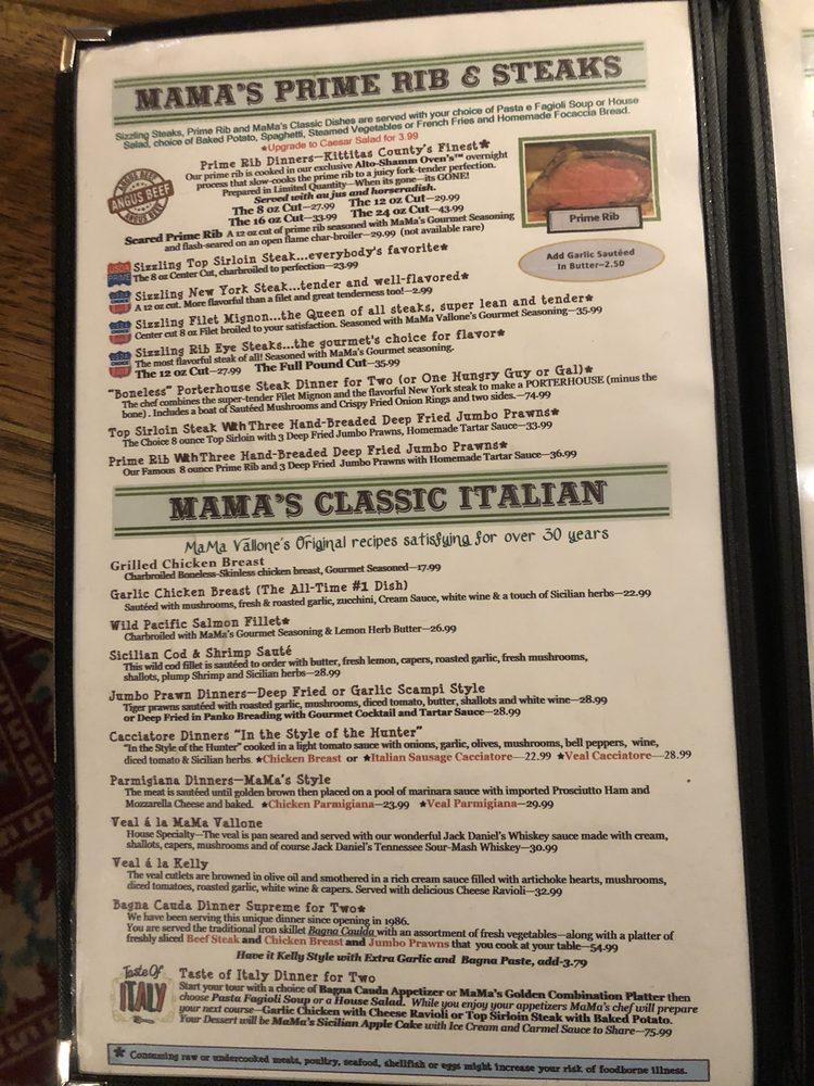 Menu at MaMa Vallone's Steak House steakhouse, Cle Elum