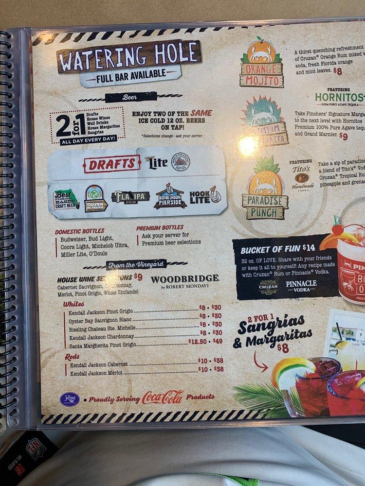 Menu at Pinchers restaurant, Marco Island