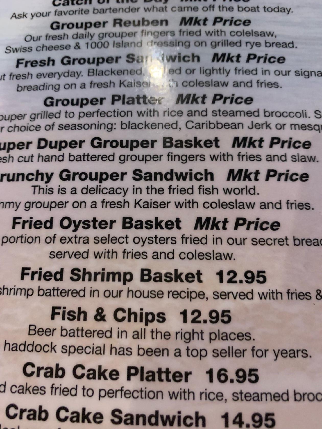 Menu at Rusty's Raw Bar & Grill, Estero
