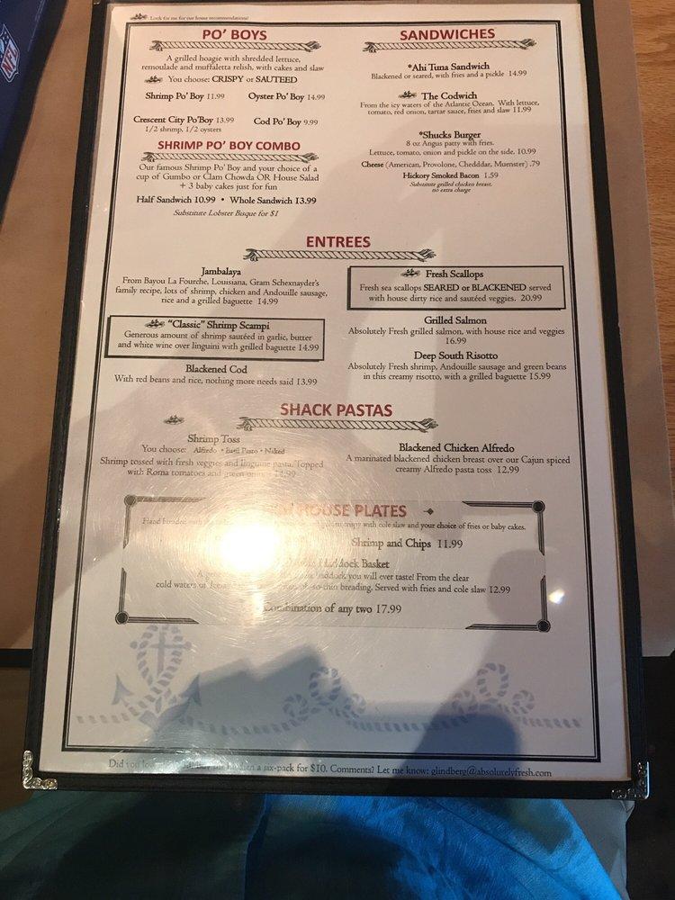 Menu at Shucks Fish House & Oyster Bar, Omaha, Leavenworth St