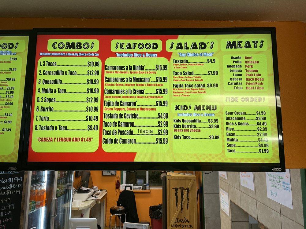 Menu at Taqueria Las Maria's LLC restaurant, Pasco