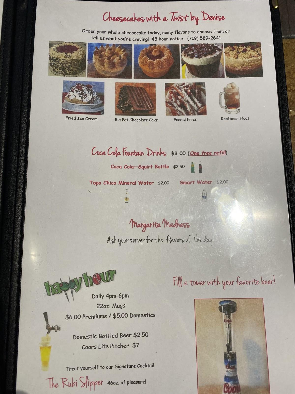 Menu at The Rubi Slipper LLC desserts, Alamosa