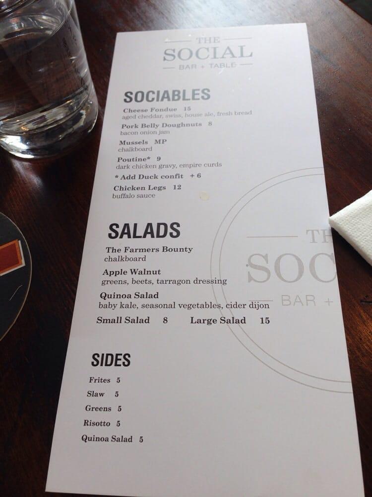 Menu at The Social Bar + Table, Port Hope