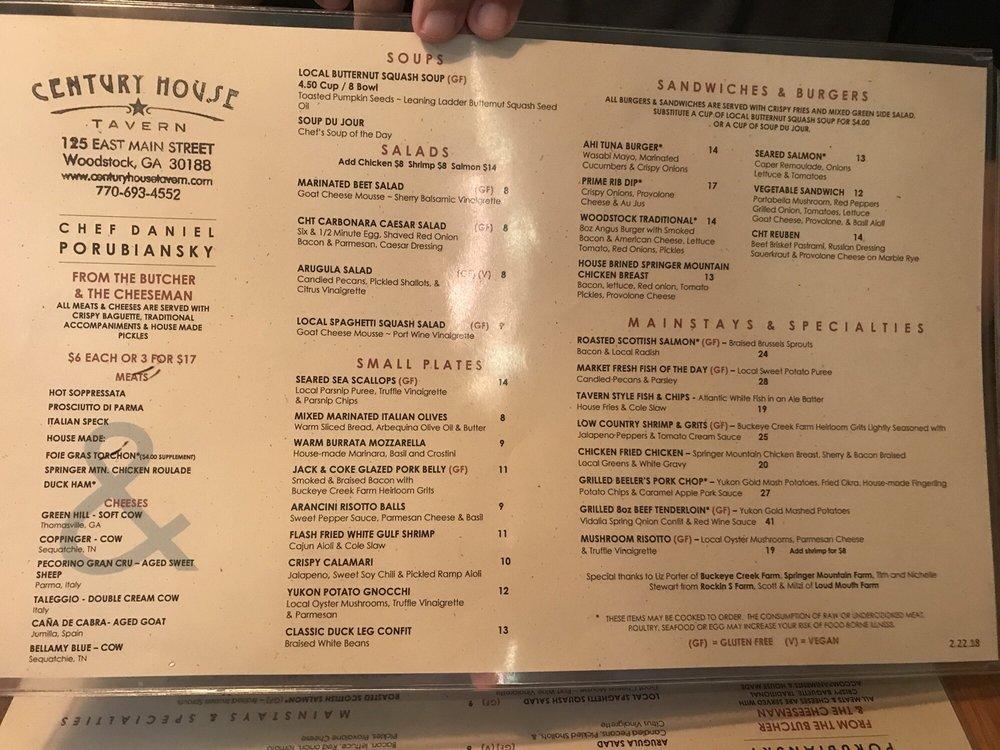 Menu at Century House pub & bar, Woodstock